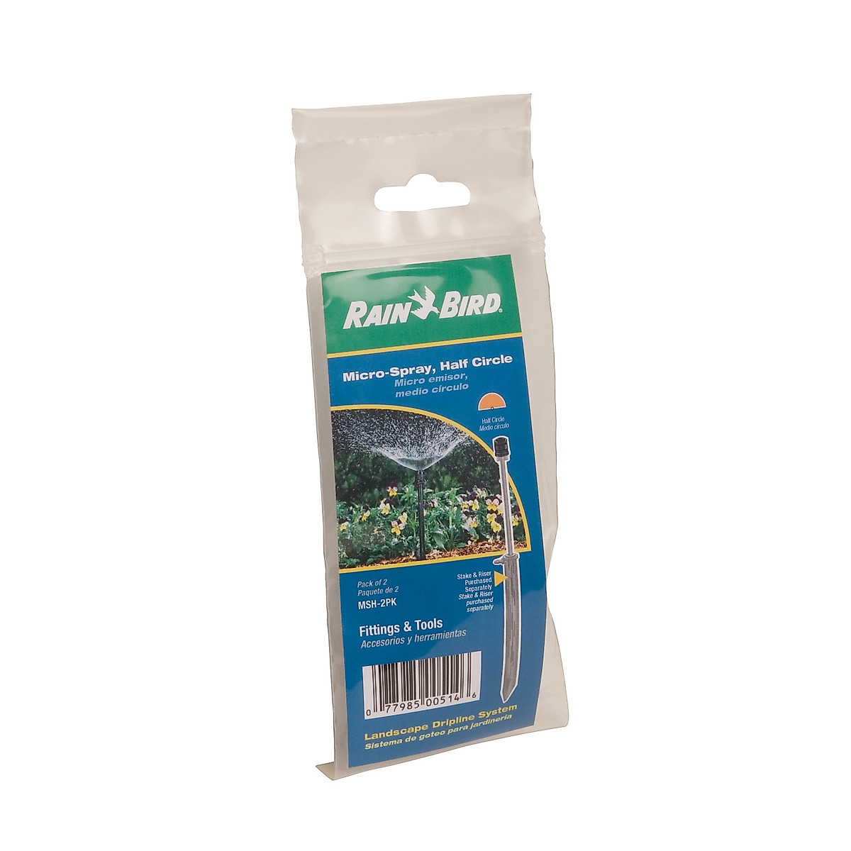 Rain Bird MSH2PKS Drip Irrigation 10-32 Threaded Micro-Spray Nozzle, 180° Half Circle Pattern, 0 - 10' Spray Distance, 2-Pack