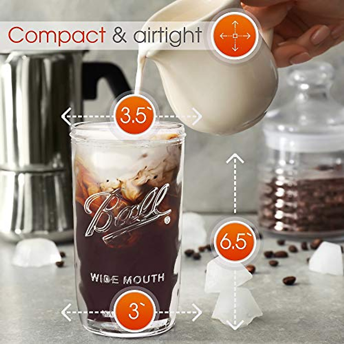 Reusable Wide Mouth Smoothie Cups Boba Tea Cups Bubble Tea Cups with Lids and Silver Straws Mason Jars Glass Cups (2-pack, 24 oz mason jars)