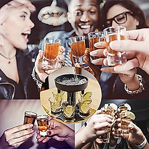 6 Shot Glass Dispenser, 6 Way Shot Dispenser with Glasses for Filling Liquids, Liquor Iced Beverage Dispenser Automatic Wine Dispenser Bar Shot Drink Dispenser for Parties, Housewarming Gift (Blue)