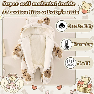 UVIPC Newborn Baby Bear Onesie Baby Fleece Snowsuit Jumpsuit Hooded Footie Thick Winter Outwear for Infant Boys Girls