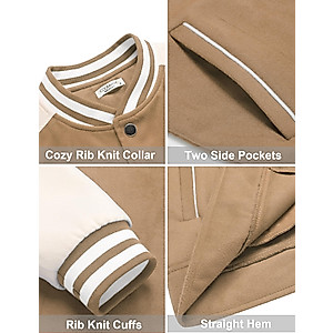 COOFANDY Baseball Jacket for Mens Letterman Varsity Jackets Button Up Khaki Sweatshirt with Letter B