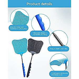 CUNCUI Fly Swatters Heavy Duty Set, with Durable Telescopic Stainless Steel Extendable Handles, for Home, Classroom and Office, 2Pcs, 2 Colors