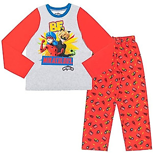 Miraculous Ladybug Cat Noir Little Girls Long Sleeve Pajama Pant Set Red/Gray 6X