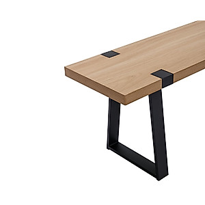 VESCASA 60" Wood Dining Bench with Black Metal Legs for Dining Room, Kitchen, Natural Oak