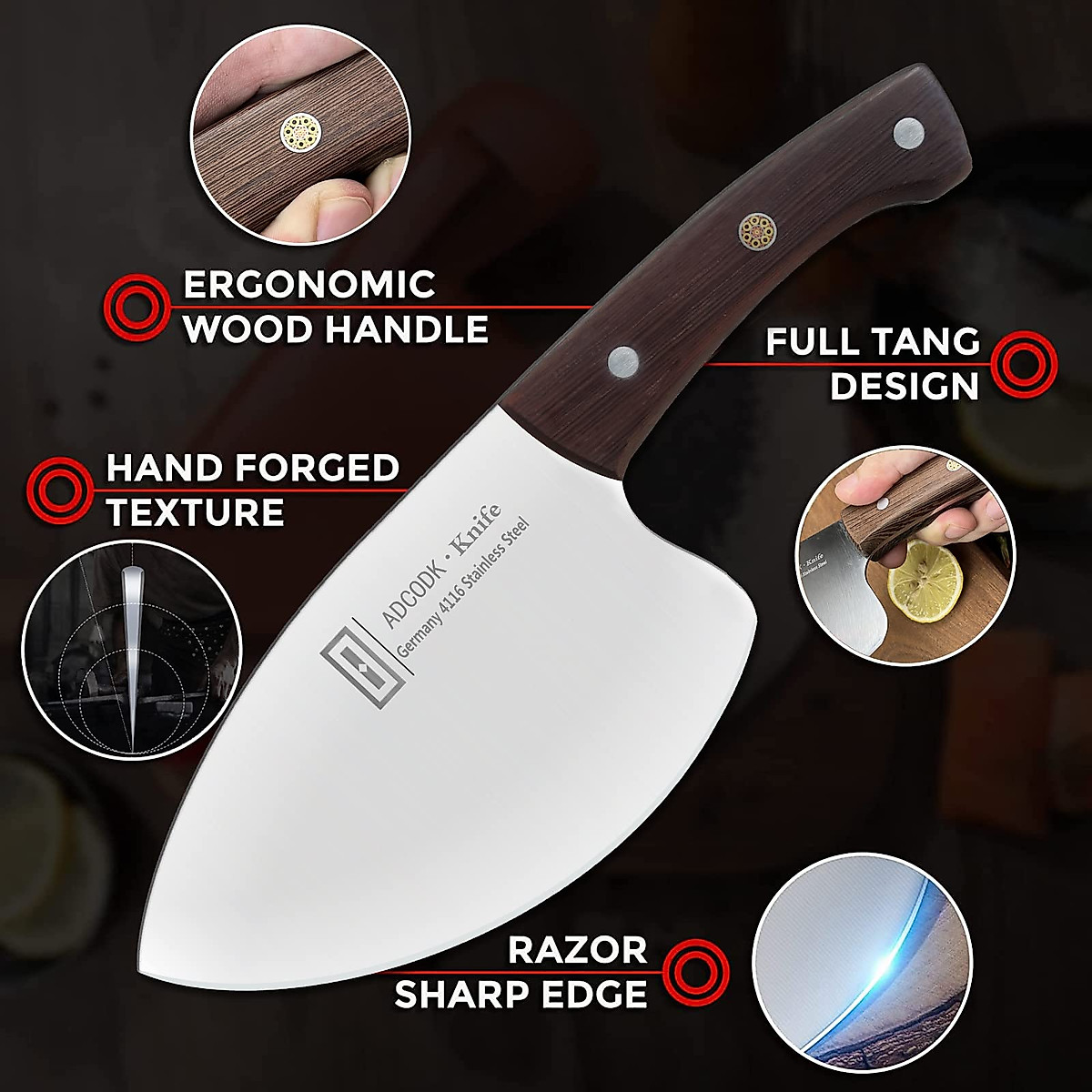 ADCODK Cleaver Fish Knives Professional Viking Cutting Boning Seafood Meat Kitchen Special Sharp Tuna Butcher Knife Full Tang with Sheath