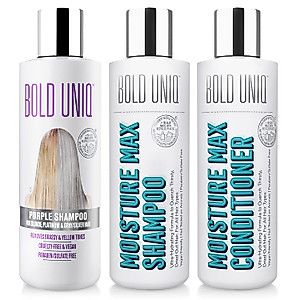 Bold Uniq Purple Shampoo, Moisturizing Shampoo & Conditioner Bundle. Alternate to Eliminate Yellow Tones & add Moisture & Shine. Vegan & Cruelty Free..