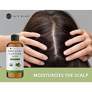 Kate Blanc Cosmetics Castor Oil 16oz - USDA Certified Organic. Cold-Pressed, 100% Pure, Hexane-Free. Promote Growth for Hair, Eyelashes, Eyebrows. Moisturizing For Dry Skin