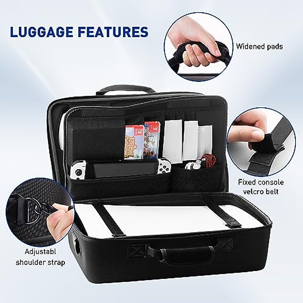 RHOTALL PS5 Travel Carrying Case Compatible with Playstation 5 Console, Portable Protective Hard Shell Bag with 4 Controller Rocker Caps for PS5 Console and Gaming Accessories