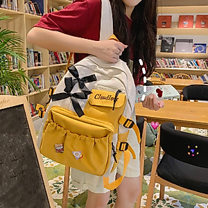 MYSNKU Kids Girls Bookbag school Backpack Children Daypack for Teens Black with Chain (yellow)