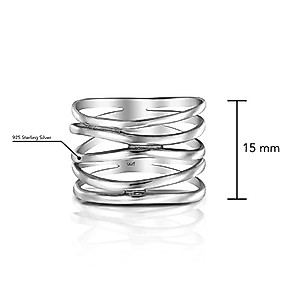 AeraVida Wide Five Band Coil Wrap .925 Sterling Silver Ring | Adjustable Coil Wire Wrap Silver Ring | Sterling Silver Band Ring | 925 Sterling Silver Adjustable Ring | Sterling Silver Rings Sizes (12)