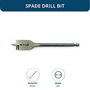 Benchmark Abrasives 7/8" x 6" Spade Drill Bit with Quick-Change Hex Shank Hole Cutter for Woodworking, Drilling, High-Speed Steel Paddle Flat Bits (7/8" x 6")
