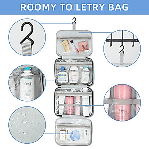 Yuan & Chuang Hanging Travel Toiletry Bag for Women Foldable Hygiene Bag, Large Capacity Waterproof Cosmetic Travel Bag with 4 Compartments & 1 Sturdy Hook,Travel Essentials Organizer(blue)