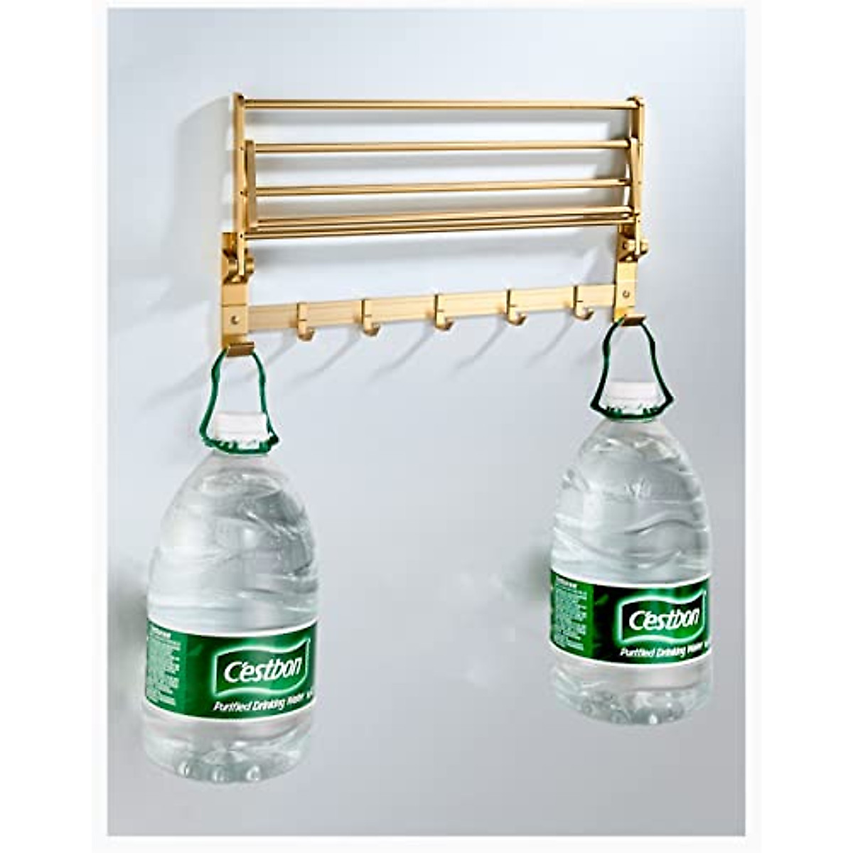 WANLIAN Towel Rack for Bathroom Adjustable 20 Inch Dual Towel Shelf with Double Bar Wall Mounted Stainless Steel Bath Towel Shelf Rack with Hooks Hotel Style Brass Gold (Gold)