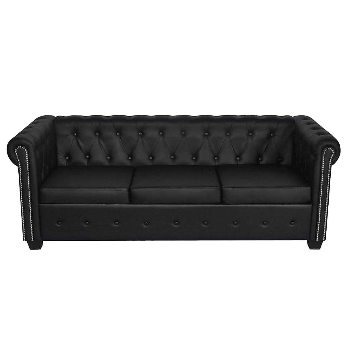 CUSON Chesterfield Sofa 3-Seater | Modern 3-Seat Sofa Couch | Living Room Sofa | Black Artificial Leather with Wooden Frame 78.9" x 30" x 27.6"