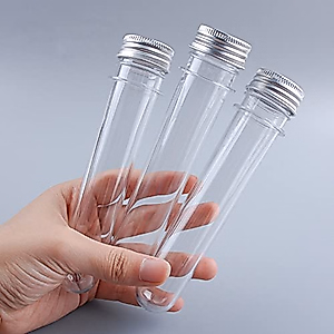 60 Pcs Plastic Test Tubes with Caps, HommyPrefer 25x140MM (45ML) Clear Test Tubes, Tube Container Vials with Good Seal for Scientific Experiments, Candy Storage, Jewelry, Party Favors or Decoration