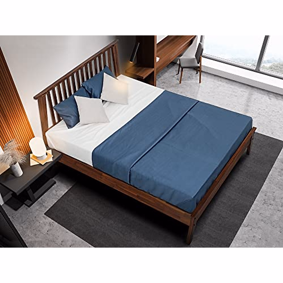 Acacia Kaylin Wooden Bed Frame with Headboard, Solid Wood Platform Bed with Wood Slat Support, No Box Spring Needed, Queen (U.S. Standard), Chocolate, 14 Inch, V1