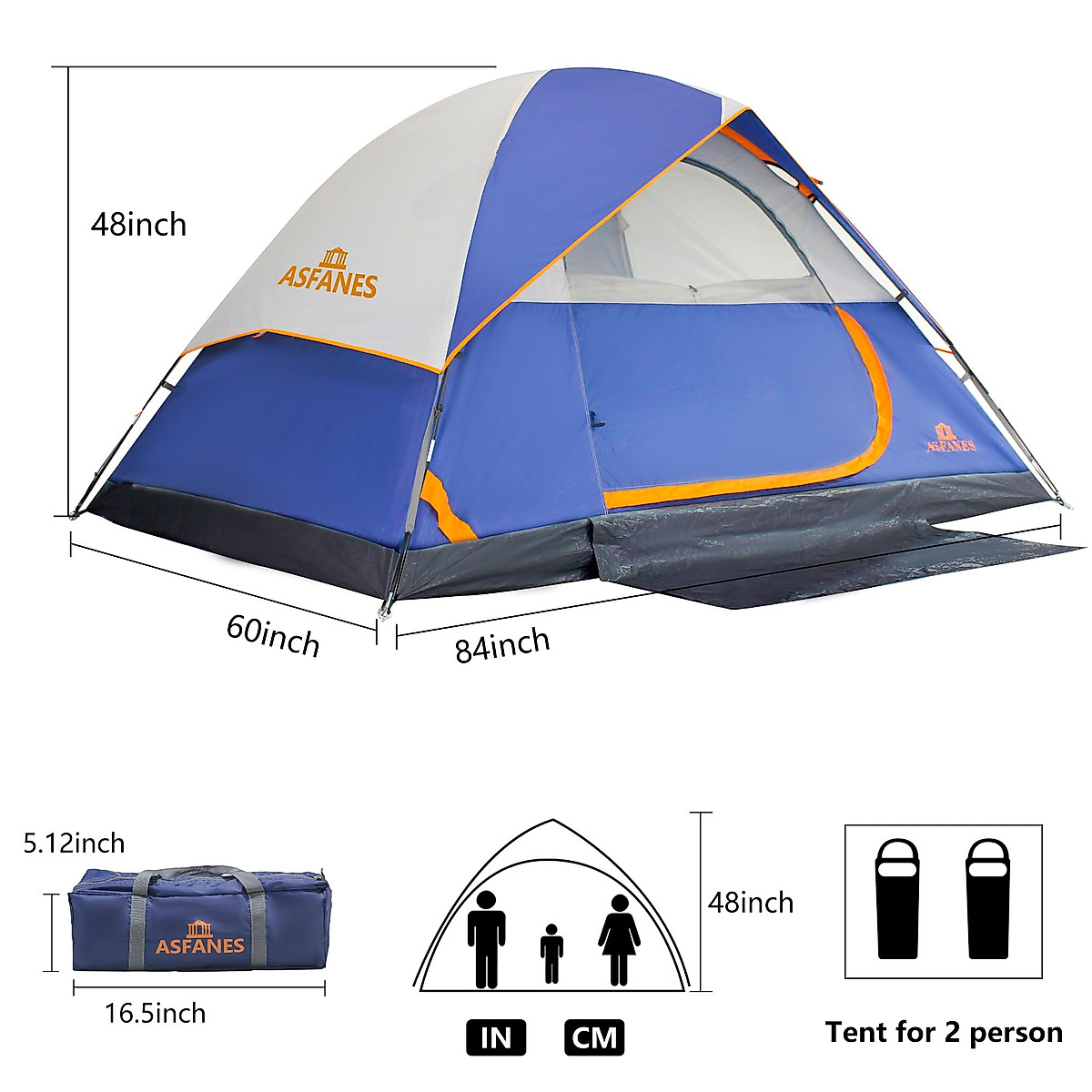 ASFANES 2 Person Waterproof Tents for Camping Easy Setup Outdoor Portable Backyard Camping Tents Suitable for Car, Backpacking, Hiking, Picnic or Fishing, Navy Blue