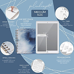 PLANBERRY Password Book Premium – Alphabetized Internet Address Organizer with A-Z Tabs – Website & Computer Password Keeper with Alphabetical Tabs – 6.2x7.7″, Hardcover (Ocean Depths)