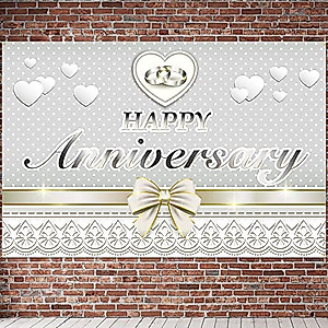PAKBOOM Happy Anniversary Backdrop Banner - Anniversary Party Decorations Supplies - 3.9 x 5.9ft Silver