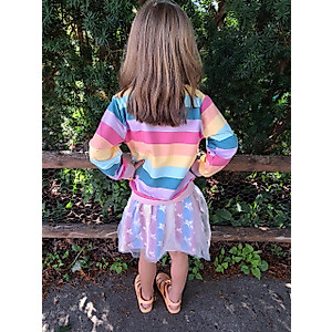 Kids Girls 2 Piece Valentine's Day Outfits Ruffle Sleeve Sweatshirts Tulle Sequins Skirt Dresses Clothes Toddler Heart Print Shirt Tutu Set 8t