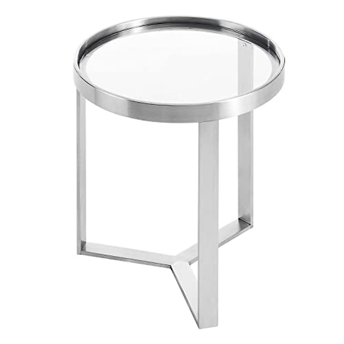 Modway Relay Glass and Metal Accent Side Table, Silver 17.5 x 17.5 x 19.5