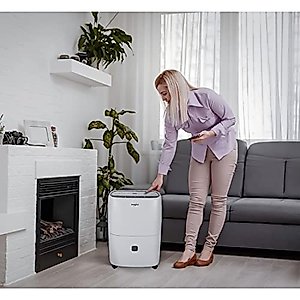 Whirlpool 40 Pint Portable Dehumidifier with Built-In Pump, 24-Hour Timer, Auto Shut-Off, Easy-Clean Filter, and Auto-Restart | For Bathrooms, Basements, and Bedrooms | WHAD40PCW