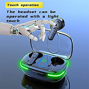 ESYEM Mini Portable Headphones Digital Display Touch-Control Earbuds Noise Reduction Bluetooth 5.3 Sport Earbuds Earphones with LED Breathing Lamp