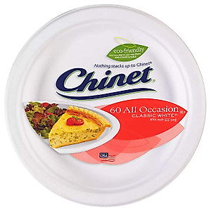 Chinet Classic Bundle - 60 Paper Bowls and 60 Paper Disposable Plates Combo - Classic White 16 Oz Bowls and All Occasion 8 3/4 Inch Classic White Plates
