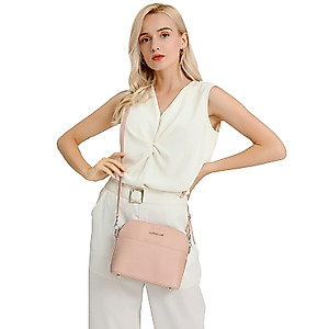 Crossbody Bags for Women, Medium Dome Vegan Leather Shoulder Purses Lightweight Handbags with Multi Pockets (Pink)