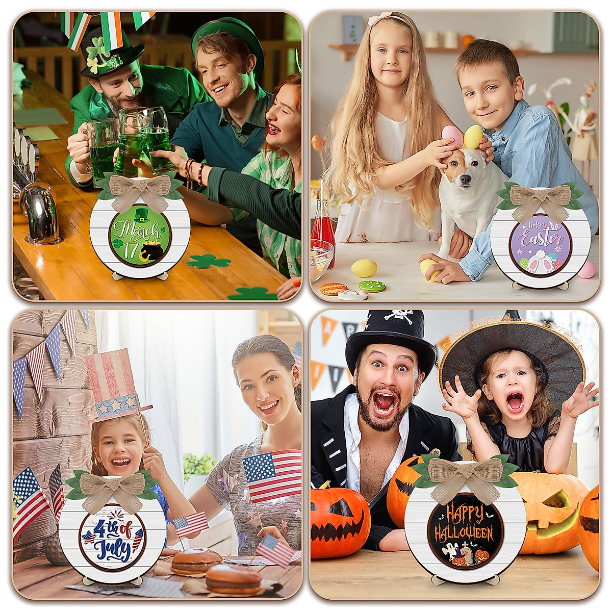 Geetery 17 Pieces Interchangeable Season Sign DIY Holiday Icons Decor with Wooden Easel Round Home Decorative with 15 Seasonal Icons Holiday Sign Set for Tabletop Fireplace Porch Decorations