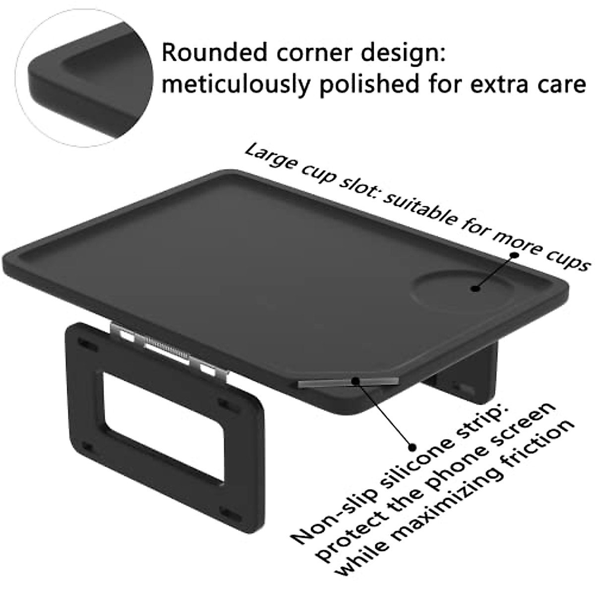 Multi-Function Arm Clip Table Tray For Couch, Sofa with Armrest Suitable for Home Drinks/Fast Food/Fruit Etc, Large Size Black