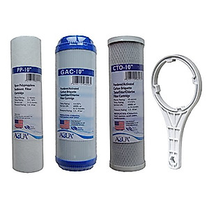 Universal Reverse Osmosis RO Replacement Set of 3 filter cartridges : Sediment, GAC, CTO Carbon Block for undersink RO. 3 Pk. Size: 10"x2.5"