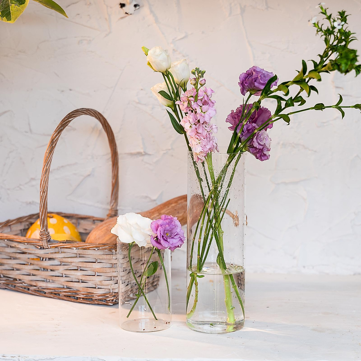 Devilfire 12Pcs Glass Cylinder vases for Centerpieces, 6 Inches Tall Flower Vases Wedding Decorations,Bulk Cylinder Flower& Plant Vases,Hurricane Candle Holder for Table Shelf, Party.