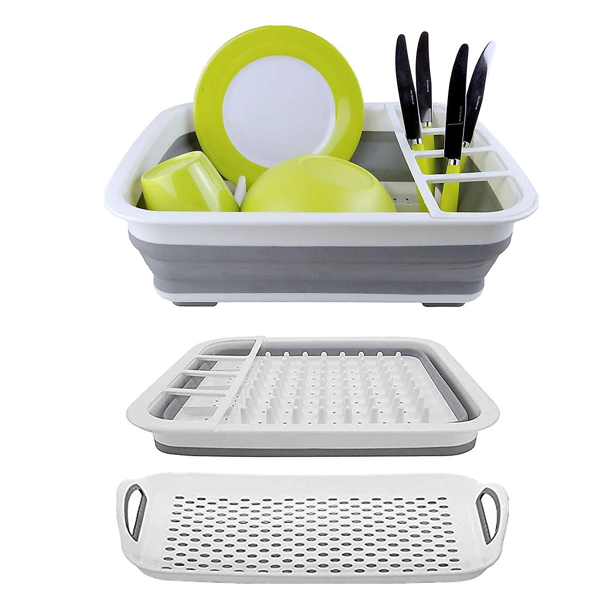 Ahyuan Collapsible Dish Drying Rack with Drainboard Tray Space Saving Camper Accessories Kitchen Storage Organizer RV Accessories for Inside Camper Accessories for Travel Trailers (with Drainboard)