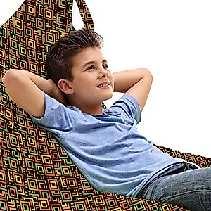 Lunarable Geometric Lounger Chair Bag, Funky Pattern with Colorful Squares Box Shapes Colorful Mosaic Graphic Design, High Capacity Storage with Handle Container, Lounger Size, Multicolor