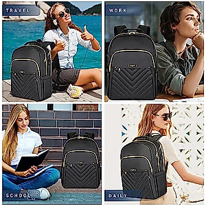 Skaypibs Backpack for Women, School Backpack, Water Resistant Back pack with USB Charging Port, Business Anti Theft Durable Computer School Bookbag, Gifts for Women, Fits 15.6-Inch Laptop, Black
