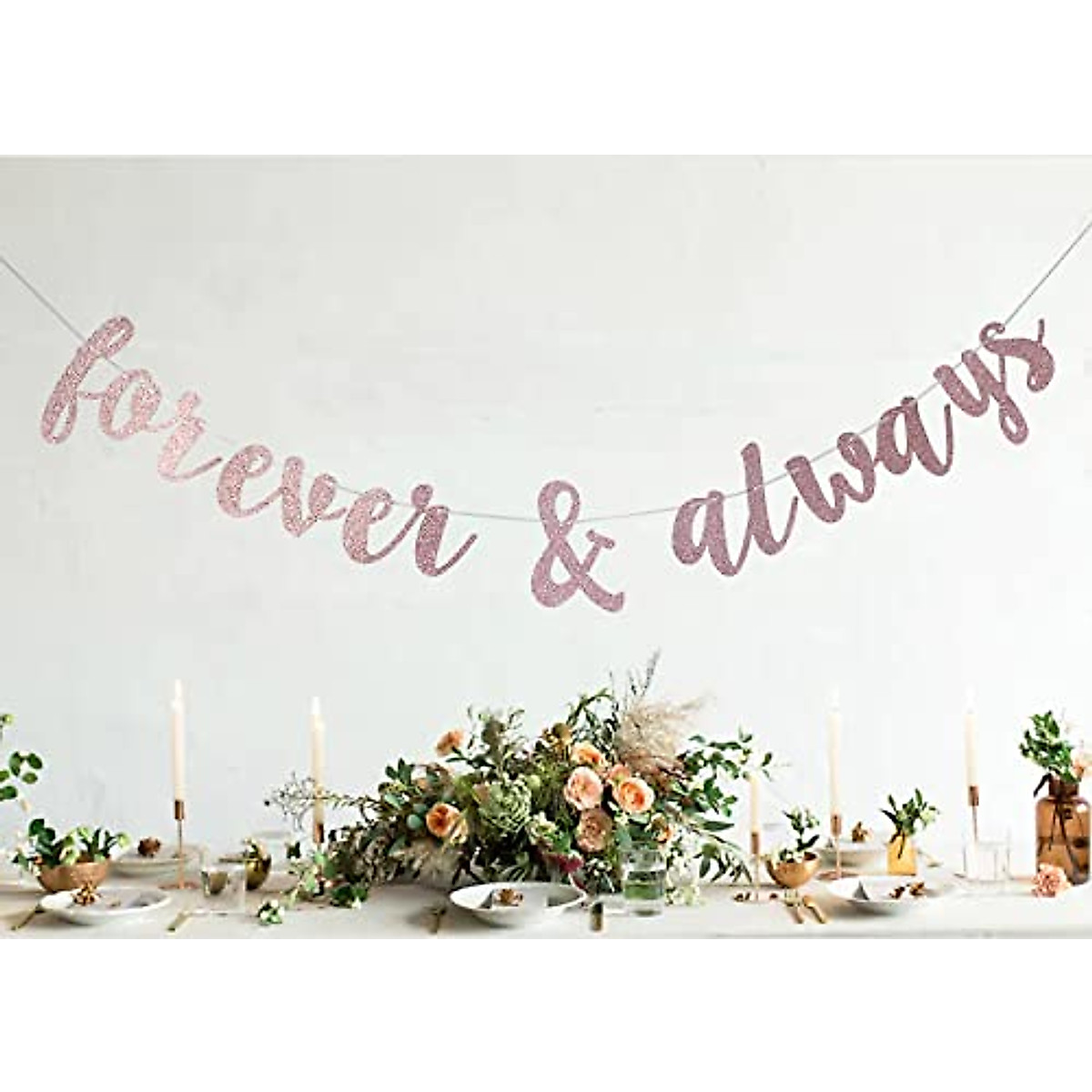 Rose Gold Glitter Forever & Always Banner Sign for Valentine's Day Wedding Engagement Bridal Shower Birthday Party Anniversary Celebrate Banner Decorations Photography Props Decor