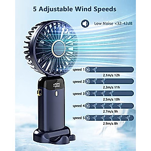JANREAY Mini Handheld Fan, USB Desk Fan, Small Personal Portable Table Fan 5 Speed with USB Rechargeable Battery Operated Cooling Folding Electric Fan for Travel Office Room Household (Blue)…
