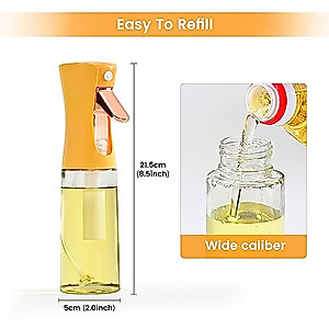 Oil Sprayer for Cooking, 220ml olive oil spray bottle, Oil mister spray for Air Fryer, Baking, Salad Dressings, Grilling (Glass Bottle, 220ml/7.4 oz) (Yellow)