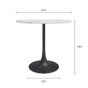 Jamesdar Kurv Kitchen Table, 31.5", White Faux Marble with Black Base