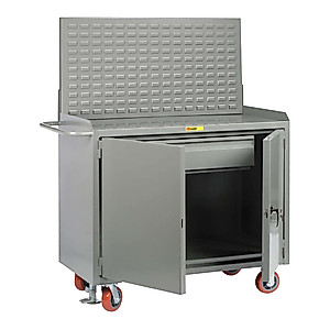 Little Giant MH-2D-2436-HDFL Mobile Bench Cabinet with Locking Solid Door and Heavy-Duty Drawer,1/4" Hardboard Top Surface, 24" Length, 36" Width