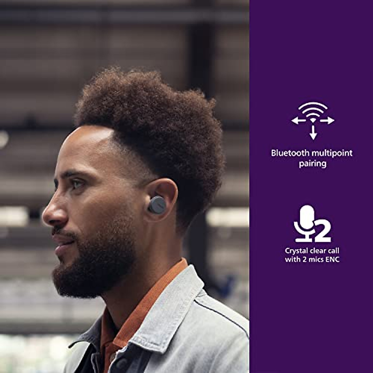 Philips T8506 True Wireless Headphones with Noise Canceling Pro (ANC), Wind Noise Reduction & Bluetooth Multipoint Connectivity, Black