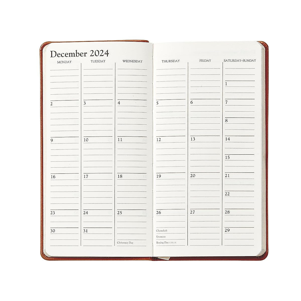 Graphic Image 2024 Pocket Datebook Planner, Week-at-a-view pages, Holidays for the United States and Canada, Genuine Leather (3.125" W x 6" H - Made in the USA)