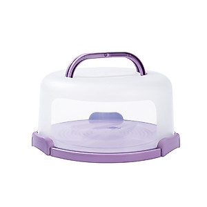 SETLUX 10in Plastic Cake Carrier with Handle, Round Cake Holder with Lid Pink Cake Container for 6in/8in/10in Cake(purple)