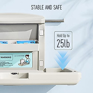 PLUSSEN Baby Changing Station Wall Mounted, Fold Down Commercial Baby Changing Station with Adjustable Safety Strap, Storage Box,Horizontal-X1005
