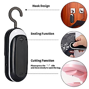 Mini Bag Sealer, 3 Packs Portable Heat Vacuum Sealers, Chip Bag Sealer with Cutter 2 in 1 Heat Sealer Food Sealer Bag Resealer Handheld with Hook for Plastic Bags Food Storage