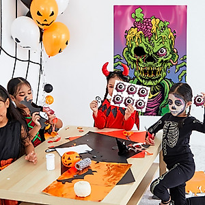 Hxezoc Pin The Eyeball On The Zombie Game with 24 Pcs Eyeballs Stickers, Halloween Pin The Tail Scary Zombie Party Games for Kids Halloween Party Birthday Party Supplies