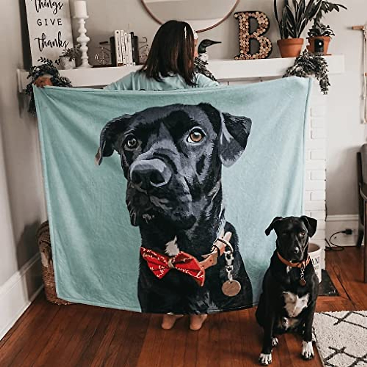 VEELU Personalized Dog Portrait Throw Blanket - Custom Blanket with Photo Text Name, Customized Flannel Fleece Blanket Picture Gift for Cat Pet Women Men Family Birthday