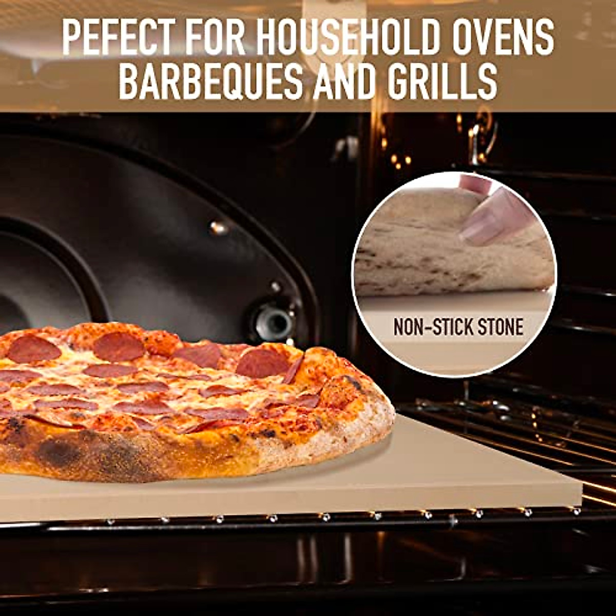Mepple Pizza Stone for Oven Grill 12x15" Baking Stone with Scraper Perfect for Pizza Bread BBQ, Thermal Shock Resistant Rectangle