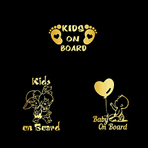 Iprokiu 3pcs Baby on Board Sticker for Car Kids on Board Car Decal Cute Footprint Baby Kids Safety Warning Sticker Car Window Bumper Sticker Vinyl Decal Baby in Car Sticker (Brushed Gold)